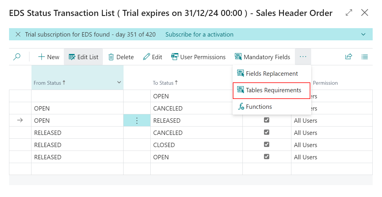 Setup tables requirements, mandatory fields and field replacement ...