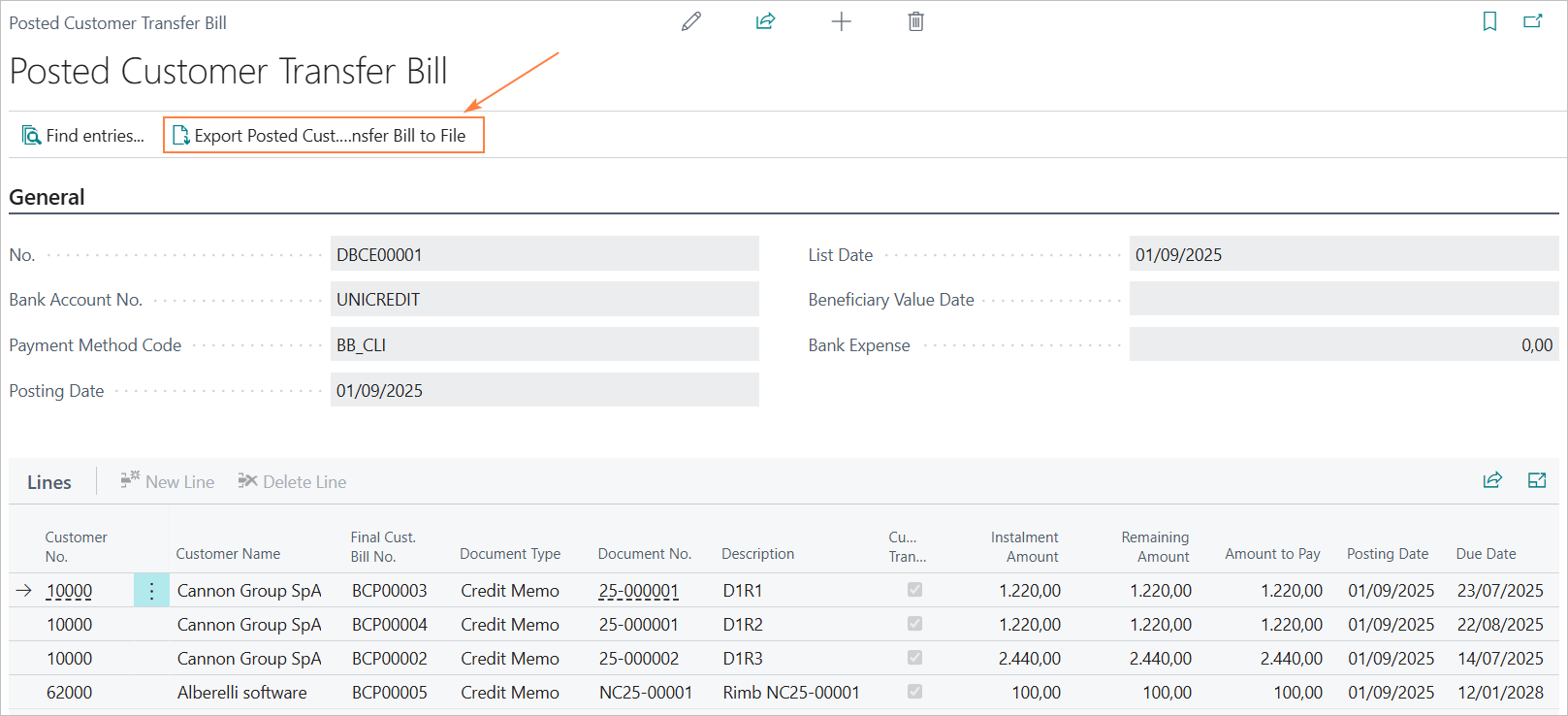 Bank Files For Italy - Features (CBI) | EOS Docs